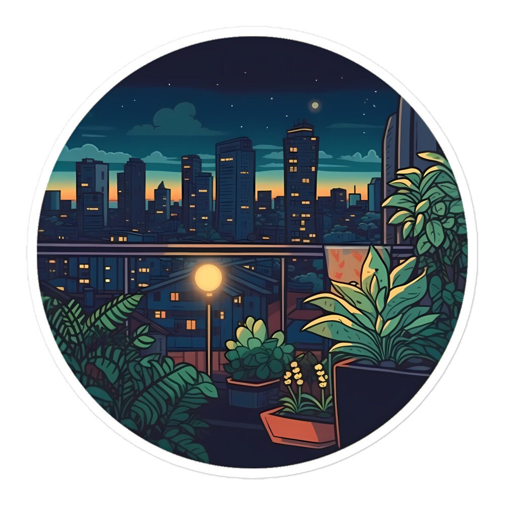 Urban Night Garden Vinyl Sticker - High-quality Decal Capturing ...