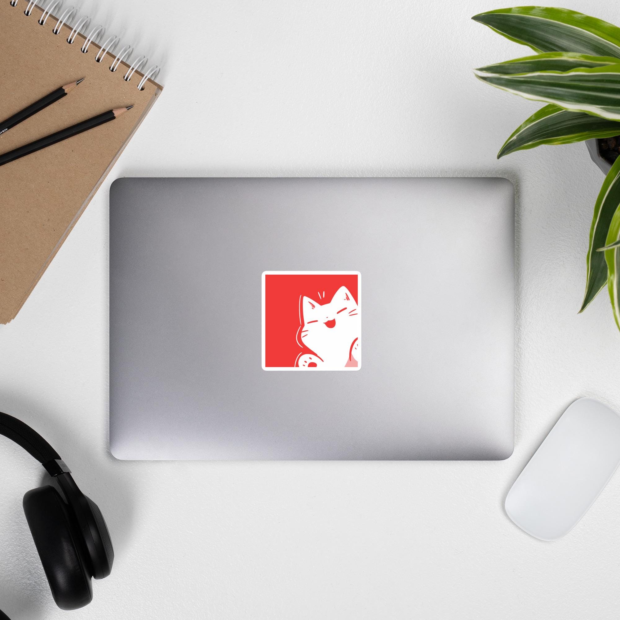 Poki the Lucky Paw Cat Vinyl Sticker – Minimalist Maneki Neko-inspired ...