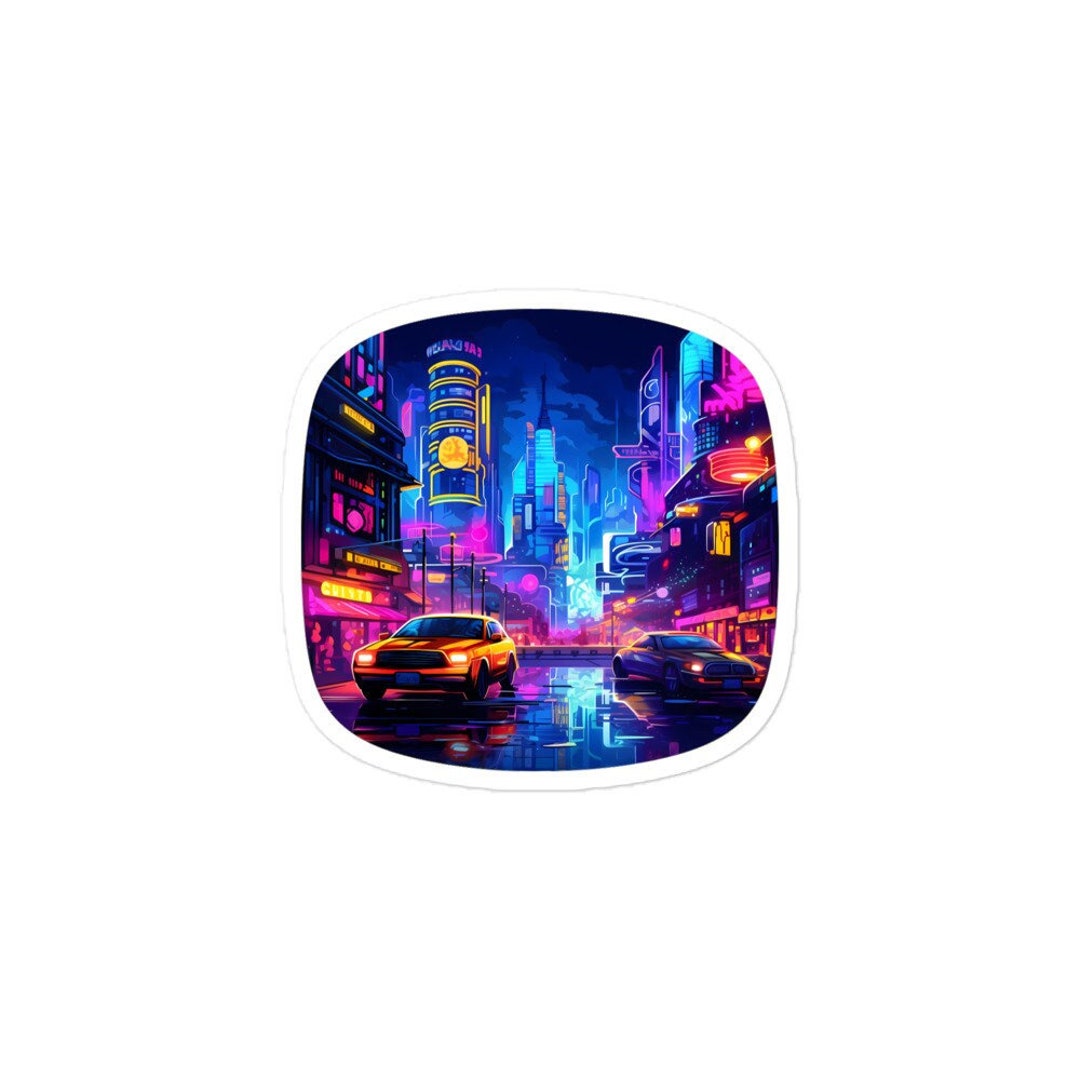 Cyberpunk Cityscape Vinyl Sticker - Dynamic, High-quality Decal ...