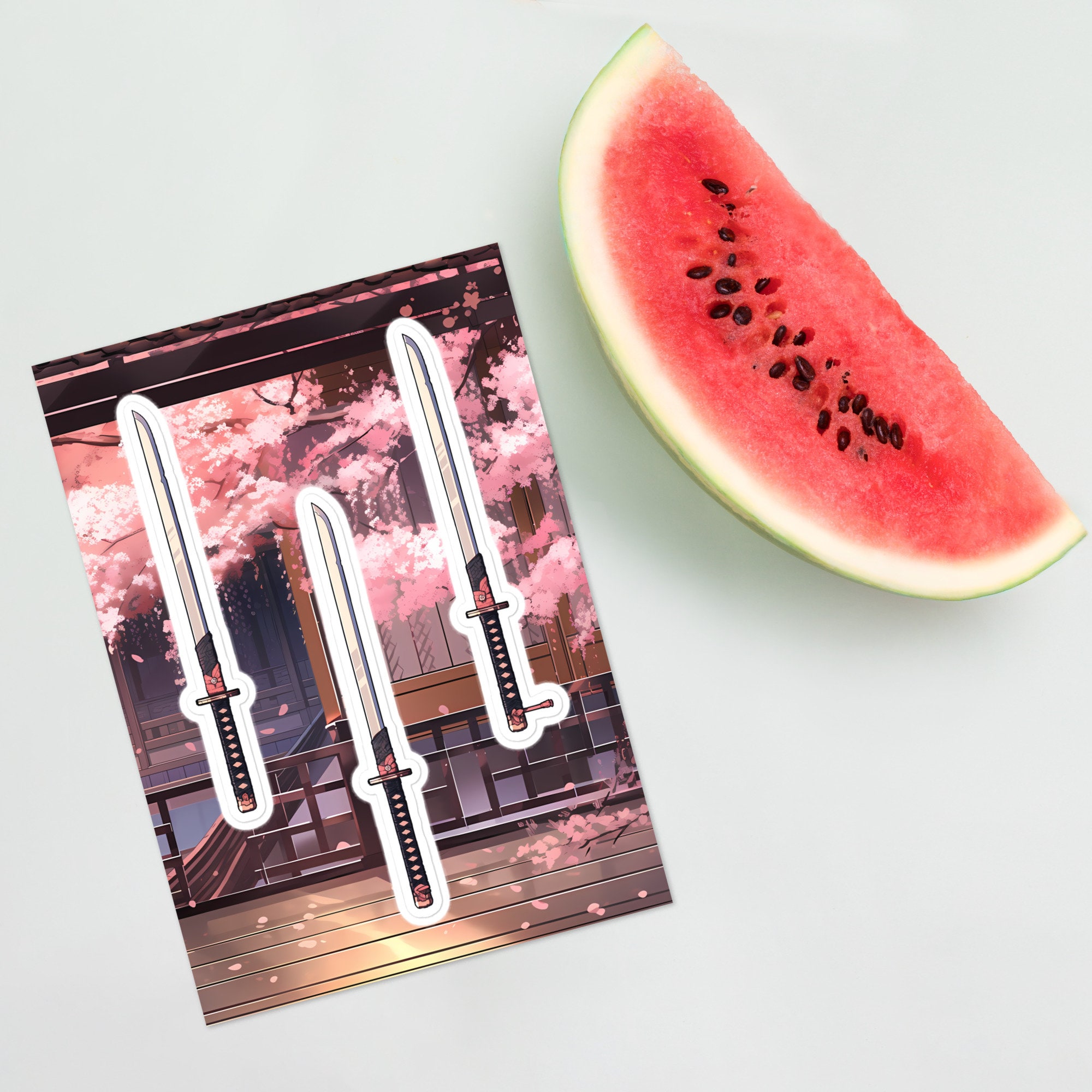 Trio of Katanas Vinyl Sticker Sheet - High-quality Japanese Aesthetic ...