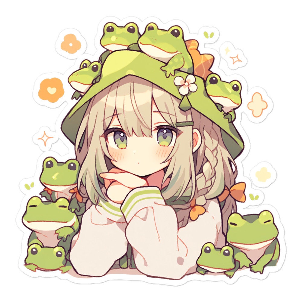 Cute Anime Girl & Frogs Vinyl Sticker Adorable High-quality - Etsy