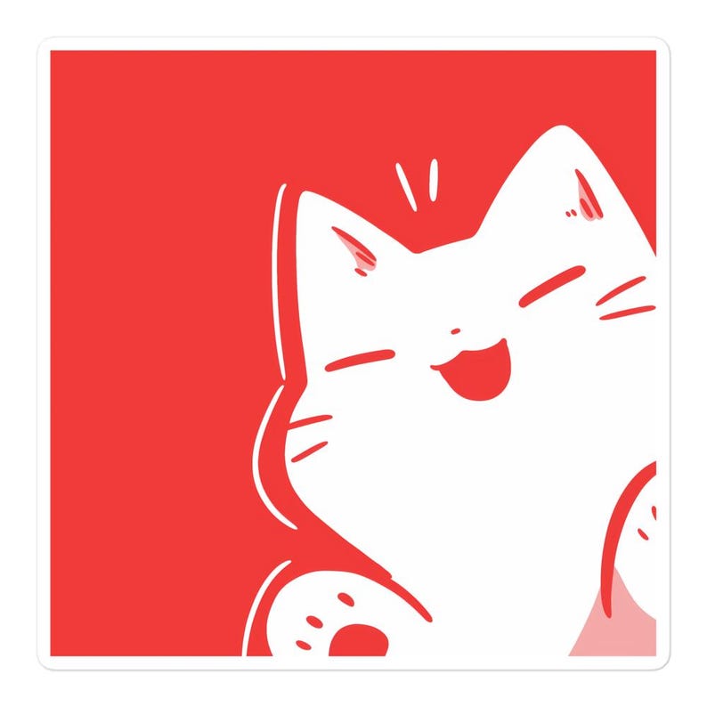 Poki the Lucky Paw Cat Vinyl Sticker – Minimalist Maneki Neko-inspired ...