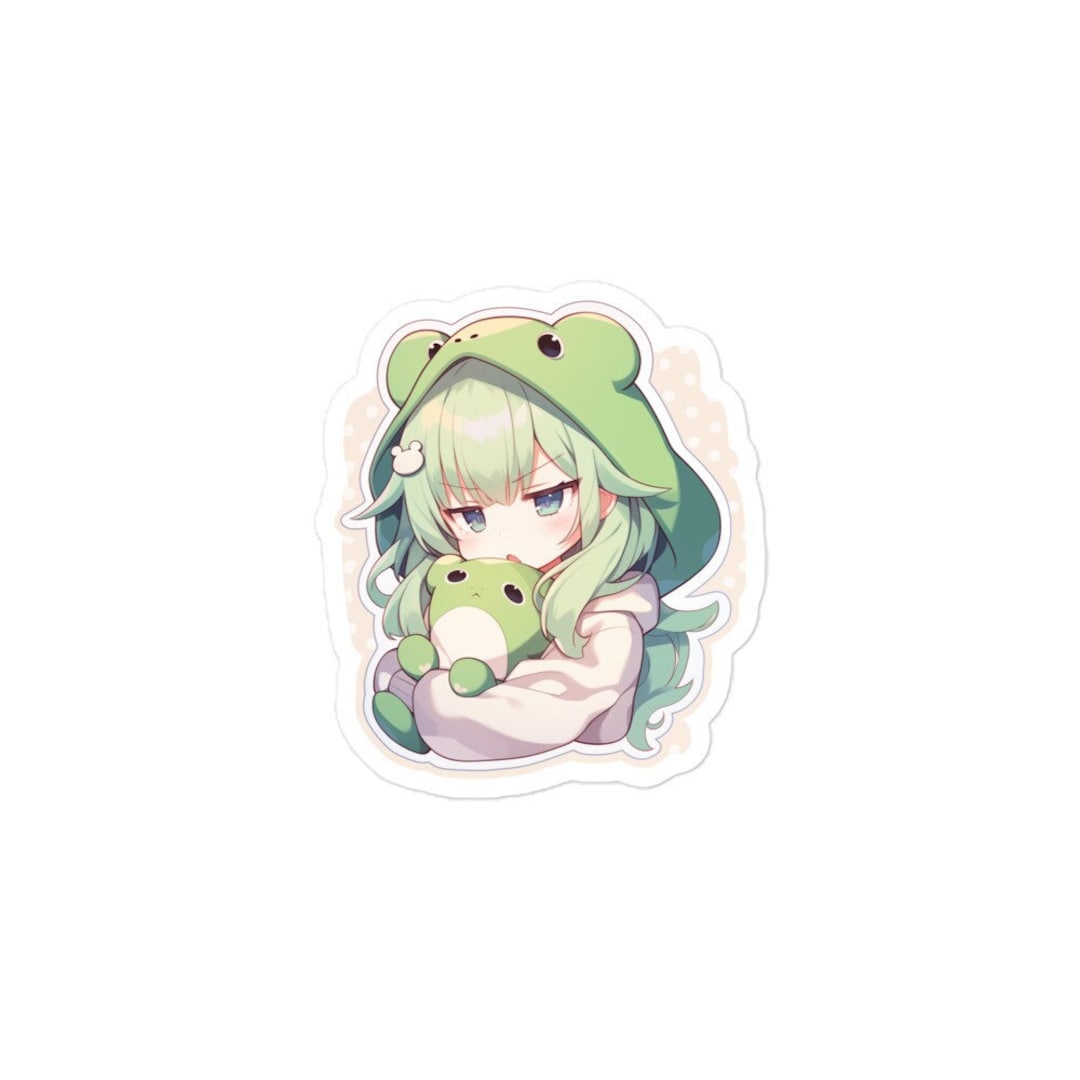 Frog Hoodie Girl With Stuffed Frog Sticker - Brighten Your World With ...