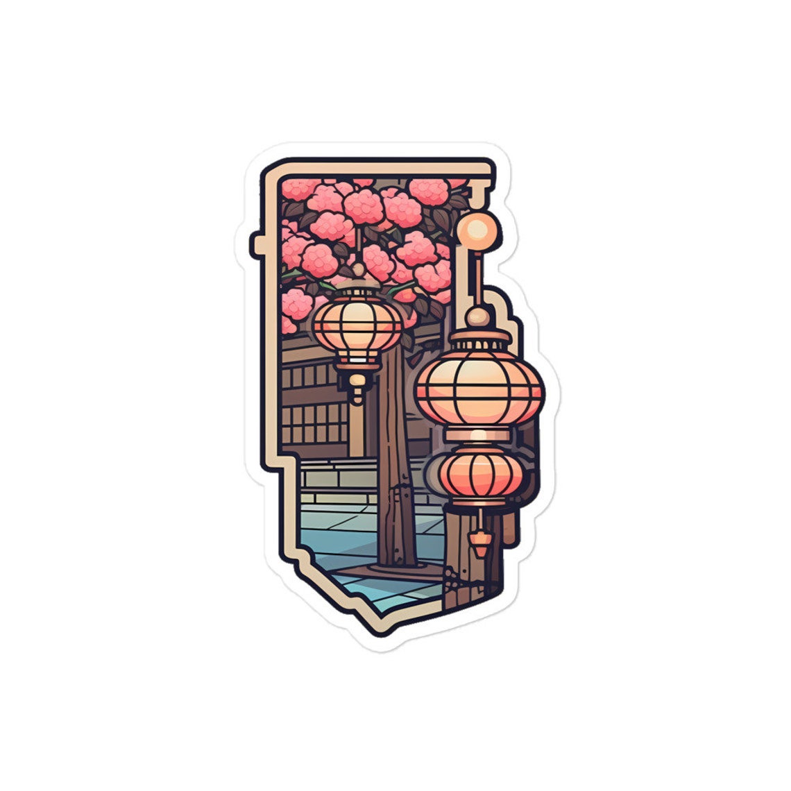 Sakura Lantern Vinyl Sticker - High-quality Decal Inspired by Japanese ...