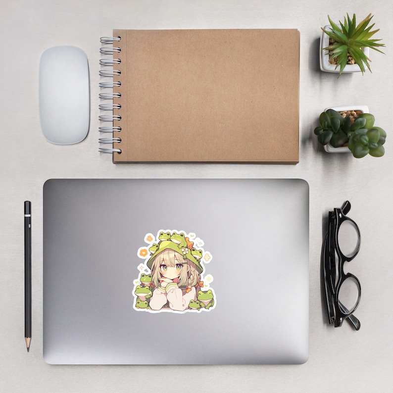 Cute Anime Girl & Frogs Vinyl Sticker - Adorable, High-quality Decal ...