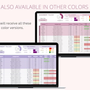 ASSIGNMENT TRACKER | Google Sheets & Excel Template | Homework Planner ...