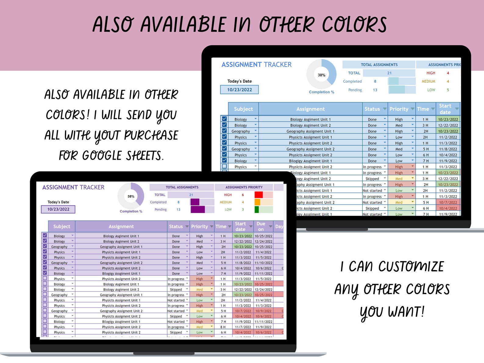ASSIGNMENT TRACKER Google Sheets & Excel Template Homework - Etsy