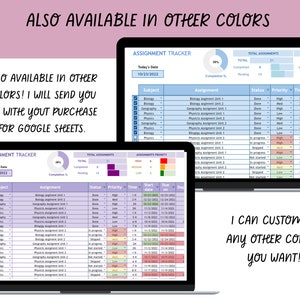 ASSIGNMENT TRACKER Google Sheets & Excel Template Homework - Etsy