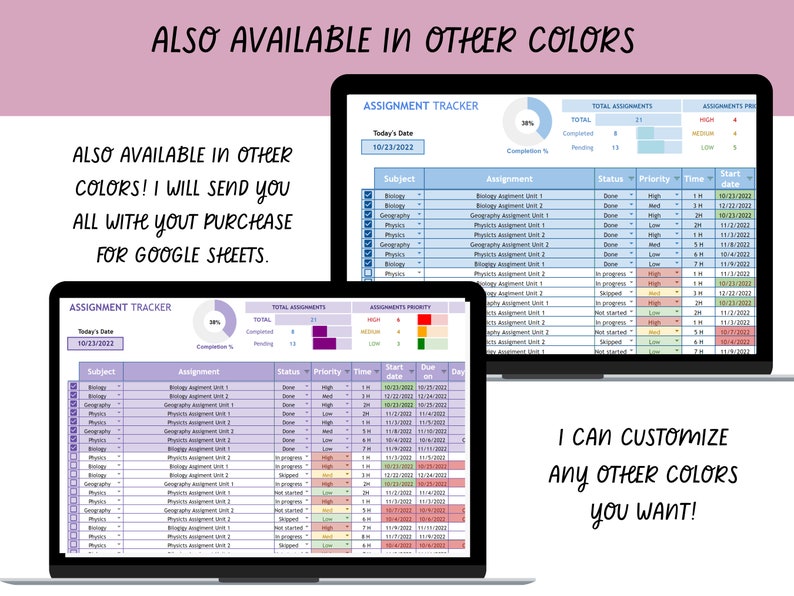 ASSIGNMENT TRACKER Google Sheets & Excel Template Homework - Etsy
