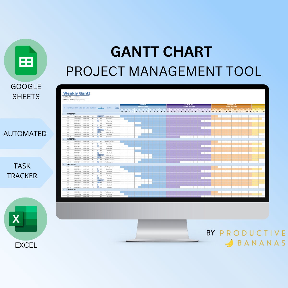 GANTT CHART | Project Management, Agile| Google Sheets & Excel Template ...