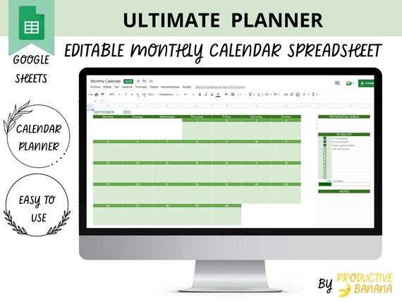 EDITABLE MONTHLY CALENDAR Planner Spreadsheet 2022-2023 - Etsy