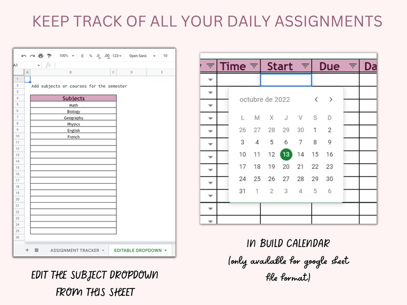 ASSIGNMENT TRACKER Google Sheets & Excel Template Homework - Etsy