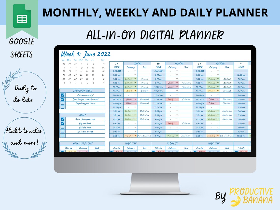 Undated WEEKLY PLANNER EDITABLE Digital Monthly and Daily - Etsy