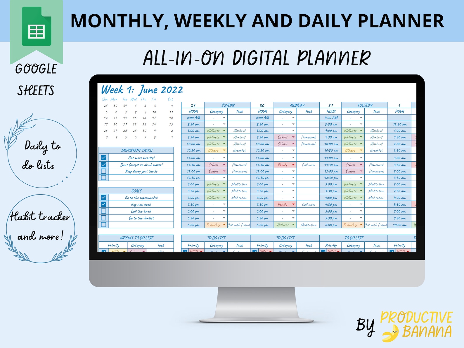Undated WEEKLY PLANNER EDITABLE Digital Monthly and Daily - Etsy