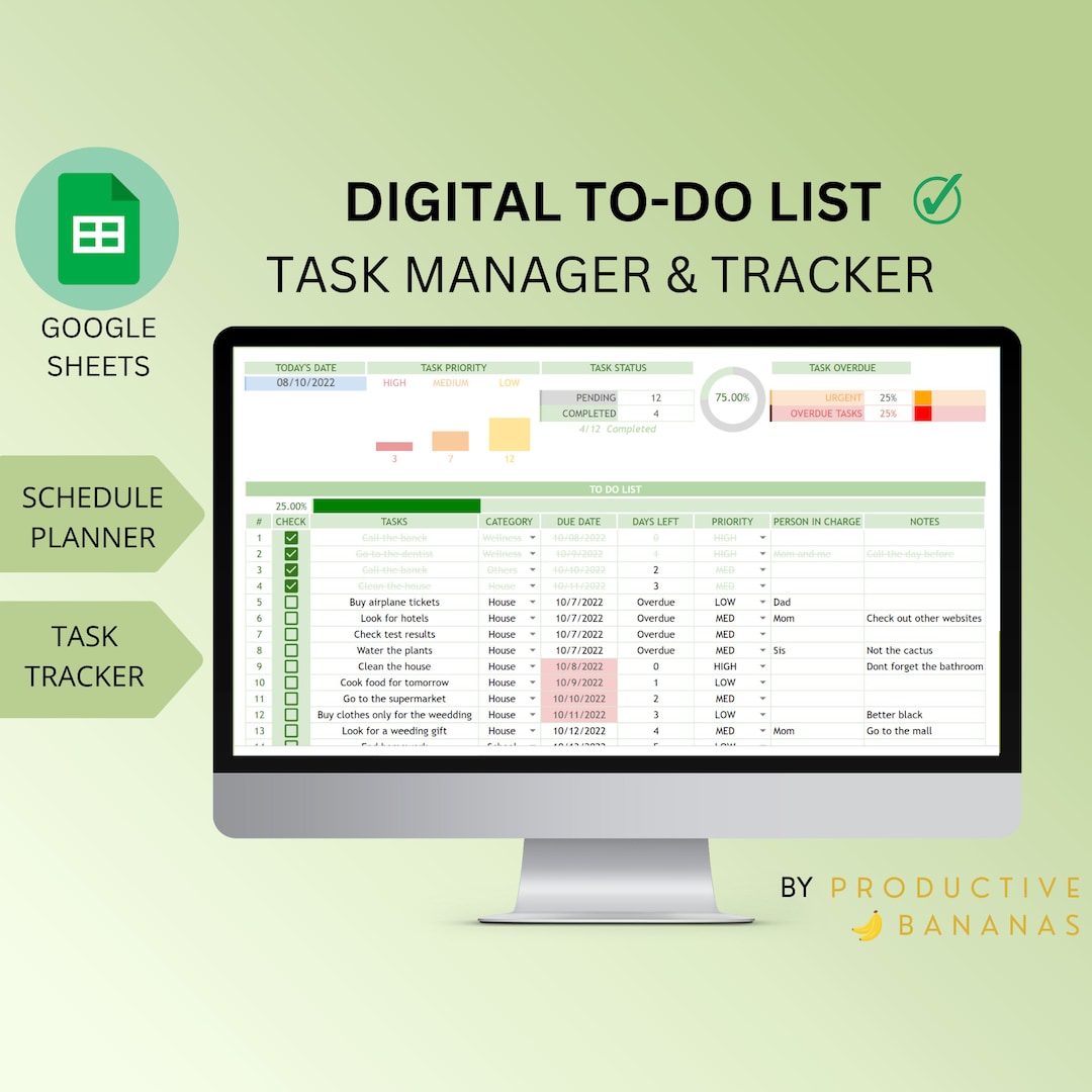 Digital TO DO LIST | Task Manager & Tracker | Google Sheets and Excel ...