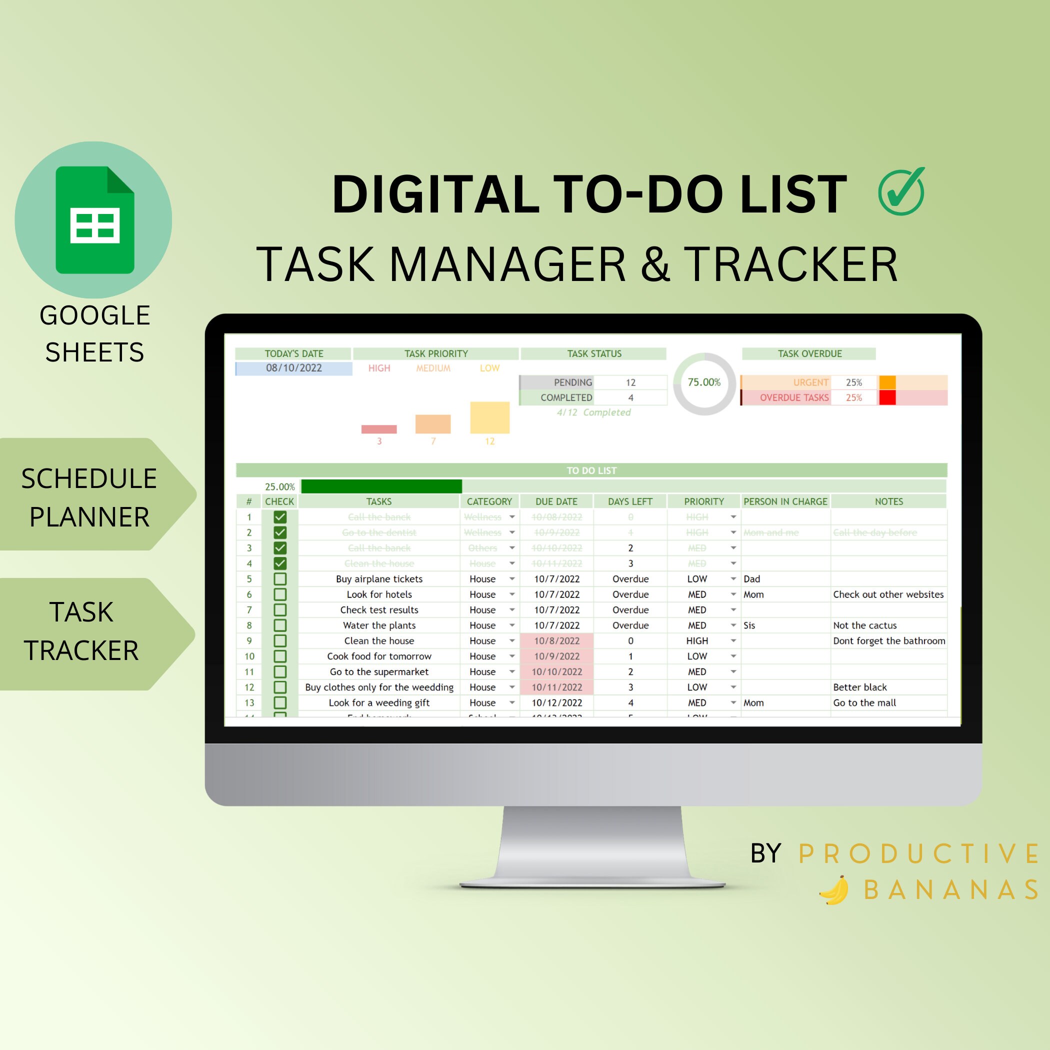 Digital TO DO LIST | Task Manager & Tracker | Google Sheets and Excel ...