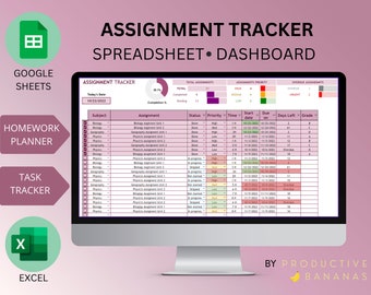 ASSIGNMENT TRACKER Google Sheets Template Homework Planner College and ...