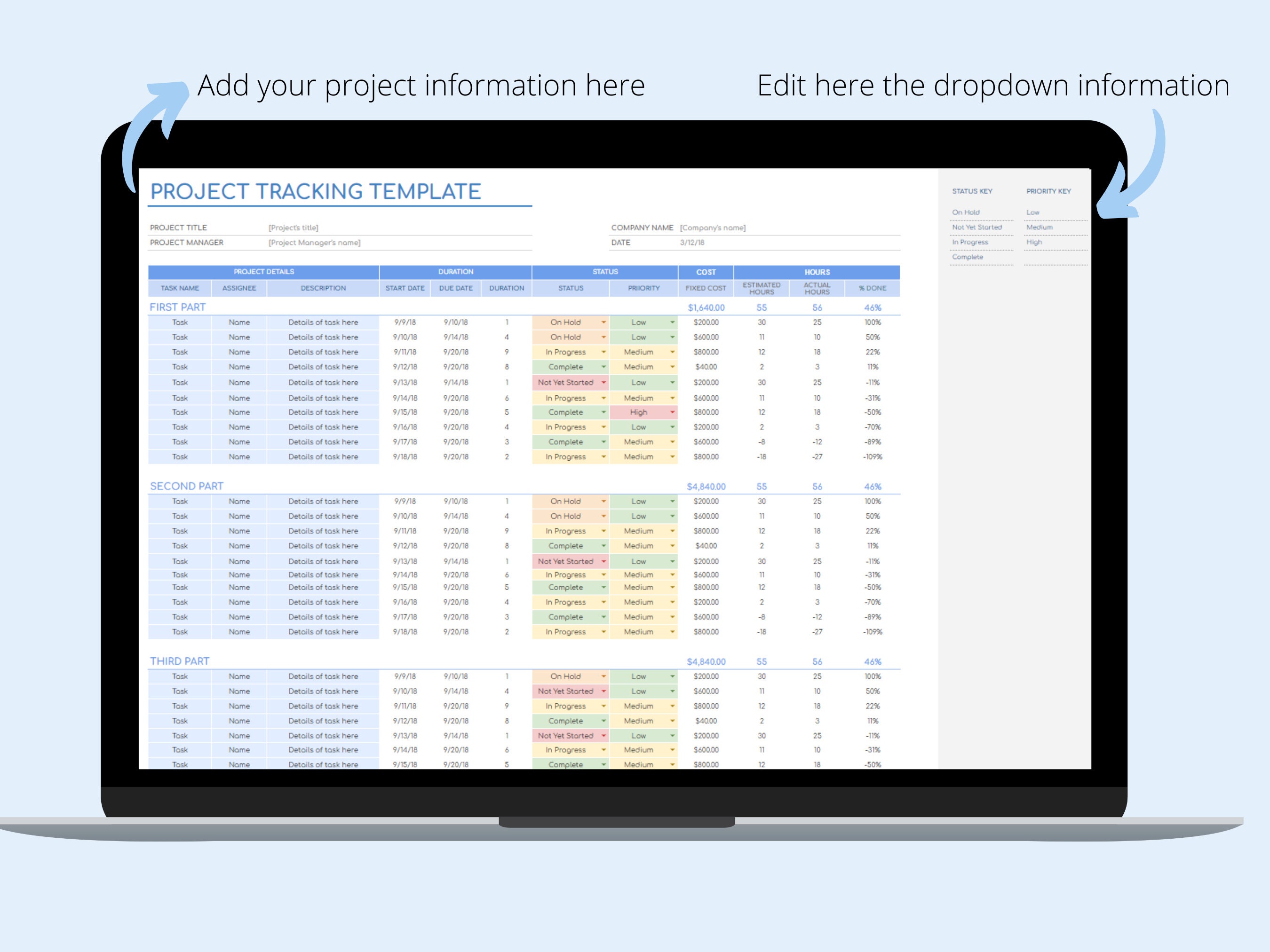 PROJECT MANAGEMENT Business Planner Digital Google Sheets & Excel ...