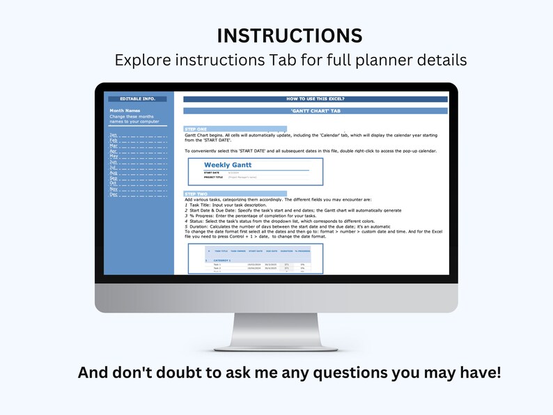 Daily & Weekly GANTT CHART | Project Management, Agile| Excel Template | Task Tracker, Project ...