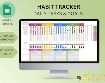 Habit Tracker Spreadsheet Google Sheets Daily Weekly Monthly - Etsy