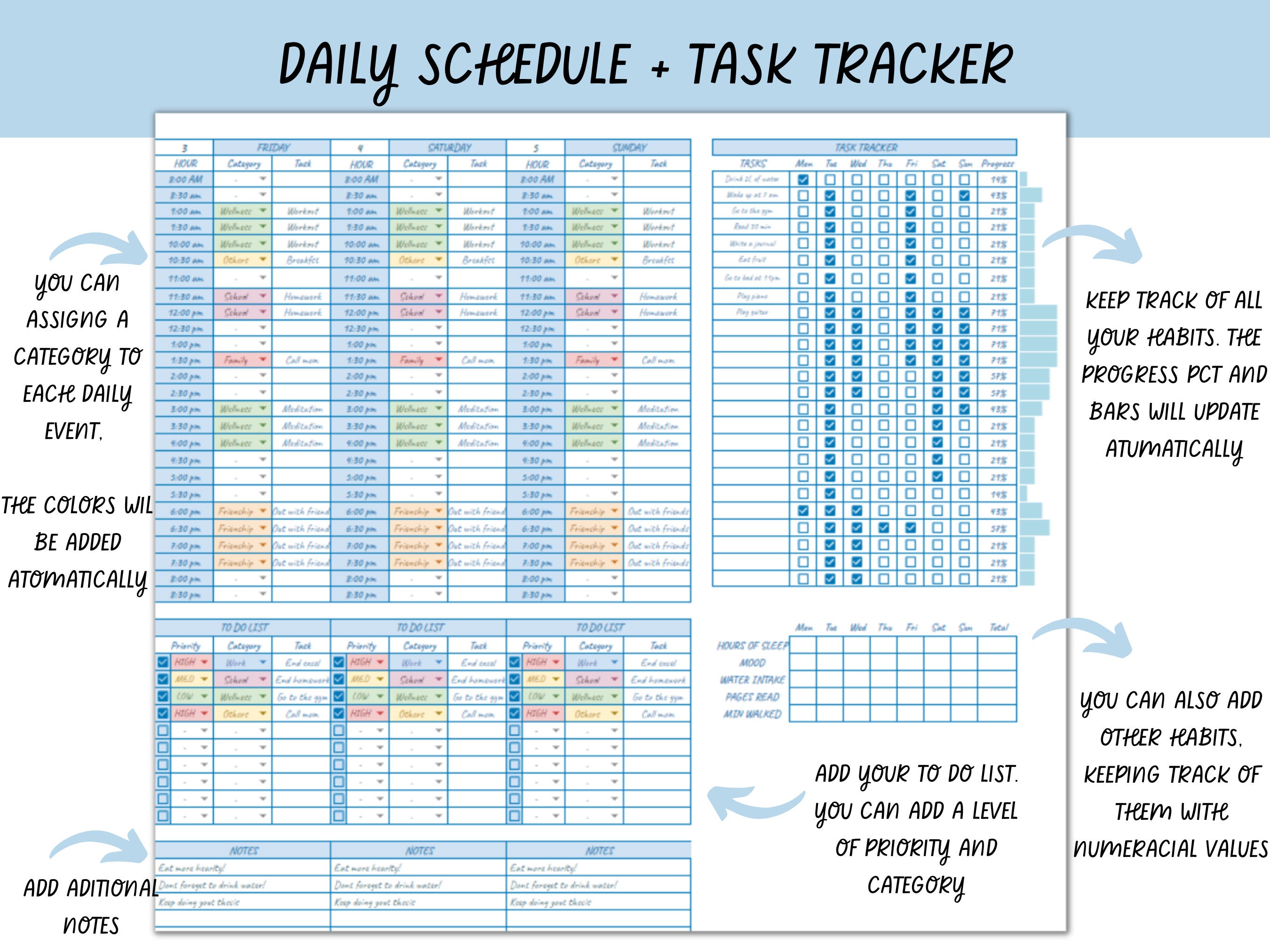 Undated WEEKLY PLANNER EDITABLE | Digital Monthly and Daily Calendar ...