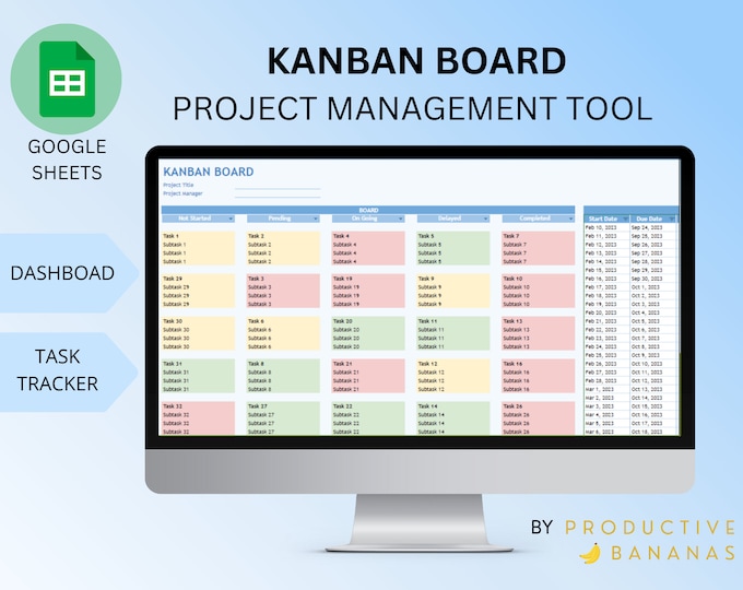 Kanban Board Excel Template Task Tracker Project Management Gantt Chart ...