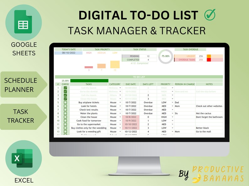 Digital TO DO LIST Task Manager & Tracker Google Sheets and Excel ...