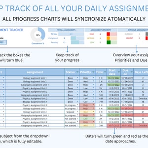 ASSIGNMENT TRACKER Google Sheets Template Homework Planner College and ...