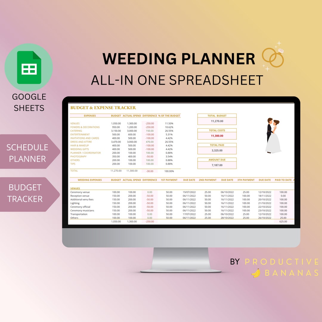 Weeding Planner | Google Sheets Template | Wedding Guest List | to Do ...
