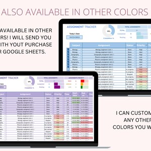 ASSIGNMENT TRACKER Google Sheets & Excel Template Homework Planner ...