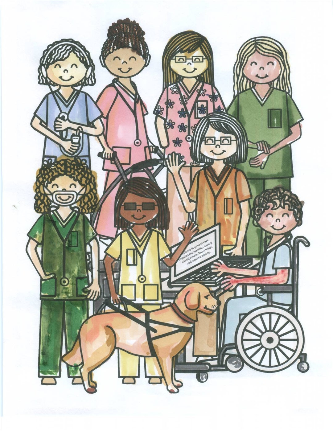 Colored Artwork of Nurses With Disabilities, Disabled Nurse Gift ...