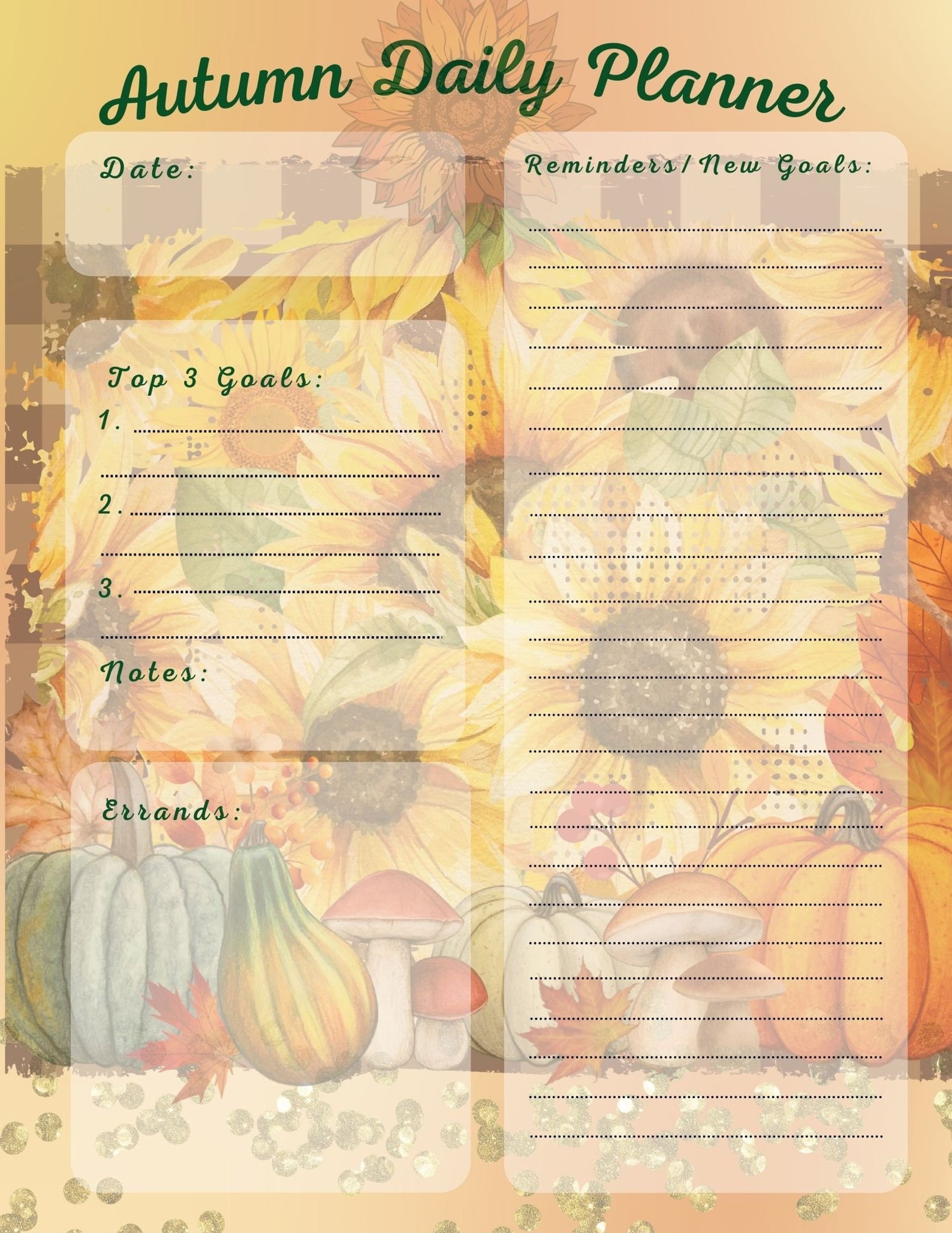 Fall Daily Planner, Autumn Sunflower Daily Planner, Digital Download ...