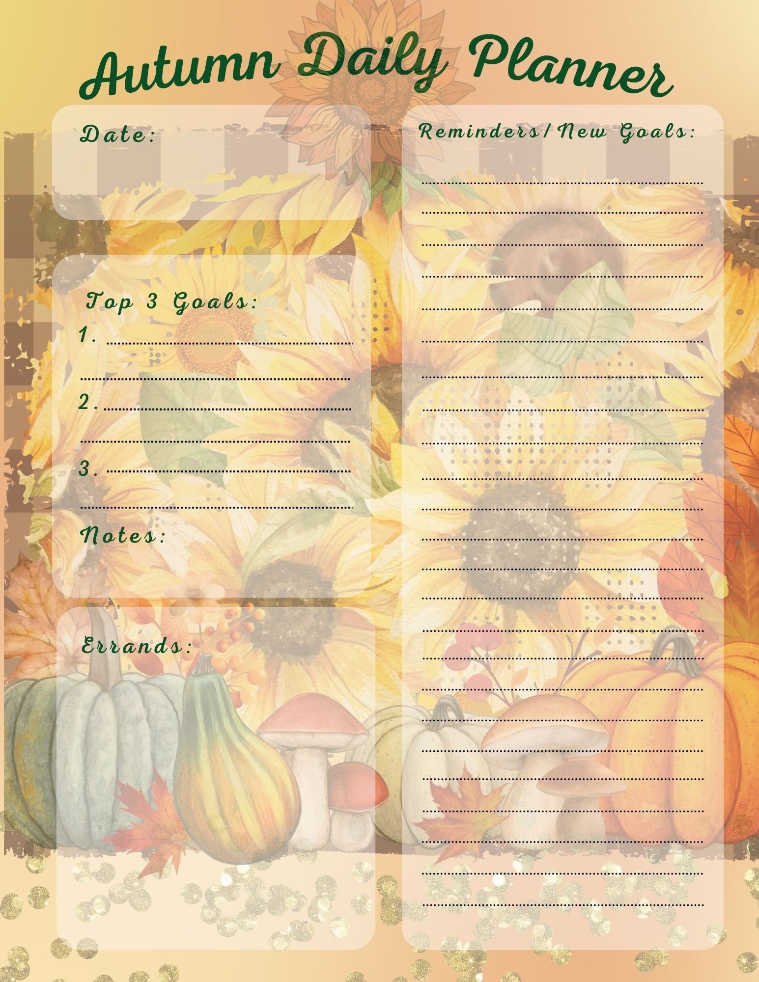 Fall Daily Planner, Autumn Sunflower Daily Planner, Digital Download ...