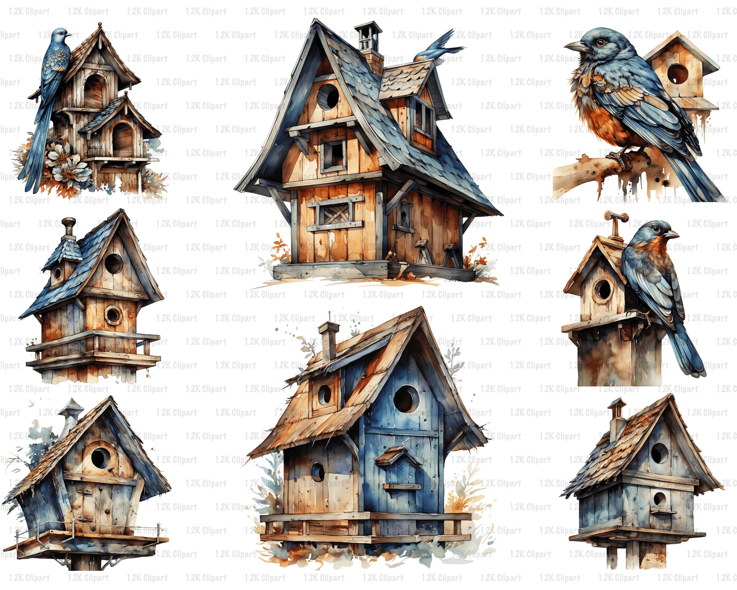 Watercolor Clipart Bird Houses Bundle Ultra-high Resolution PNG - Etsy