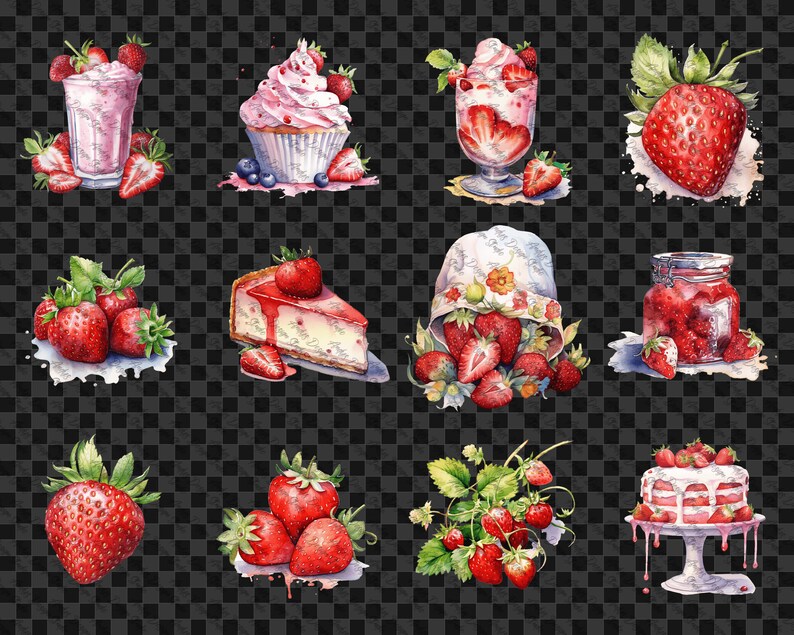 Watercolor Clipart Strawberries Bundle High Resolution PNG - Etsy