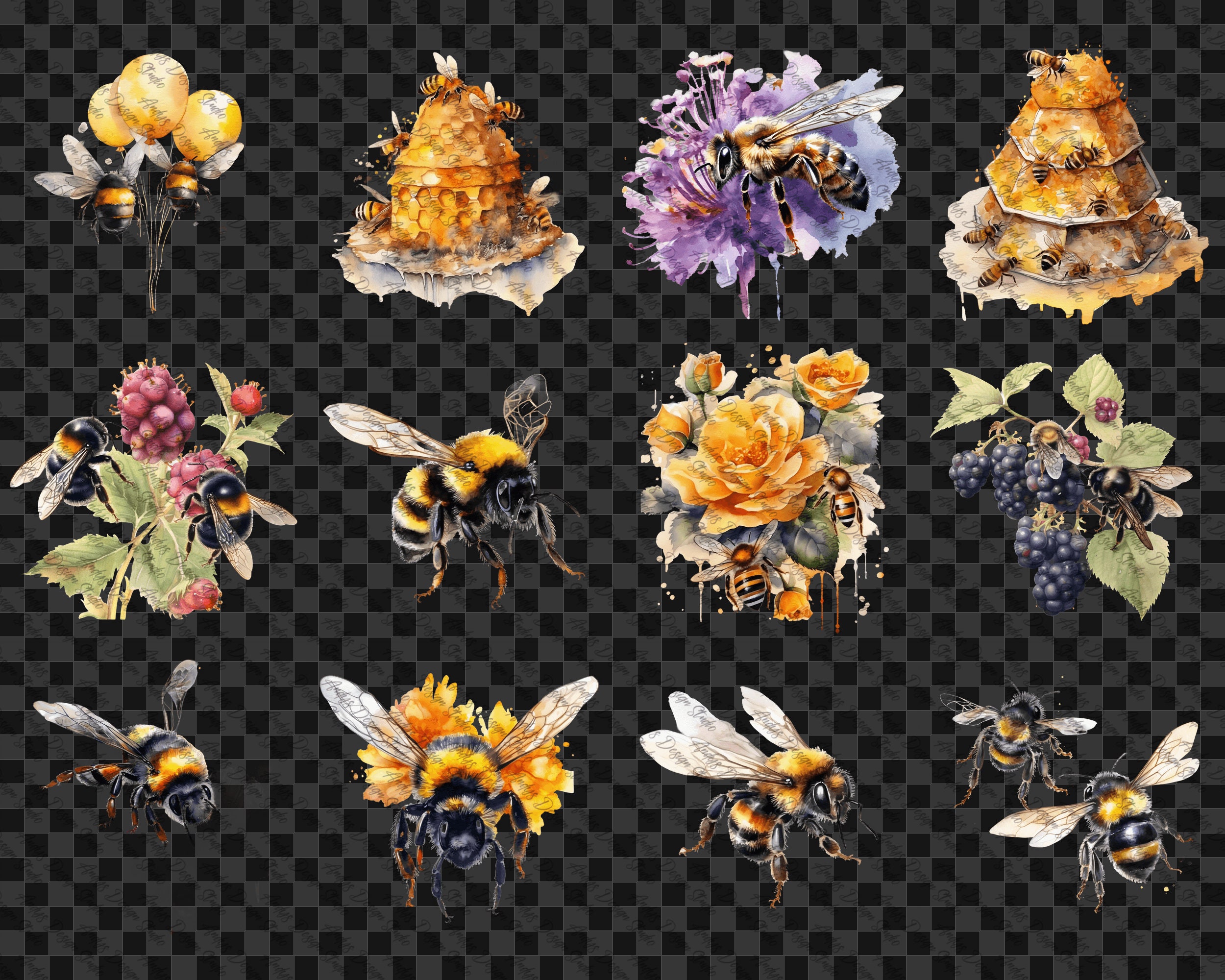 Watercolor Clipart Bumble Bee & Honey Bee Bundle Ultra-high - Etsy