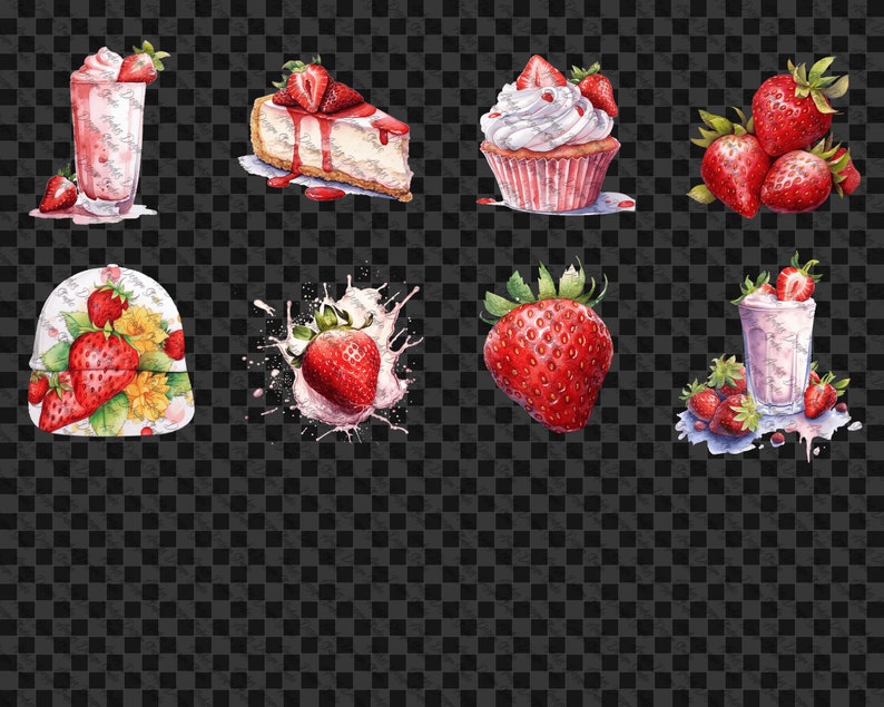 Watercolor Clipart Strawberries Bundle High Resolution PNG - Etsy
