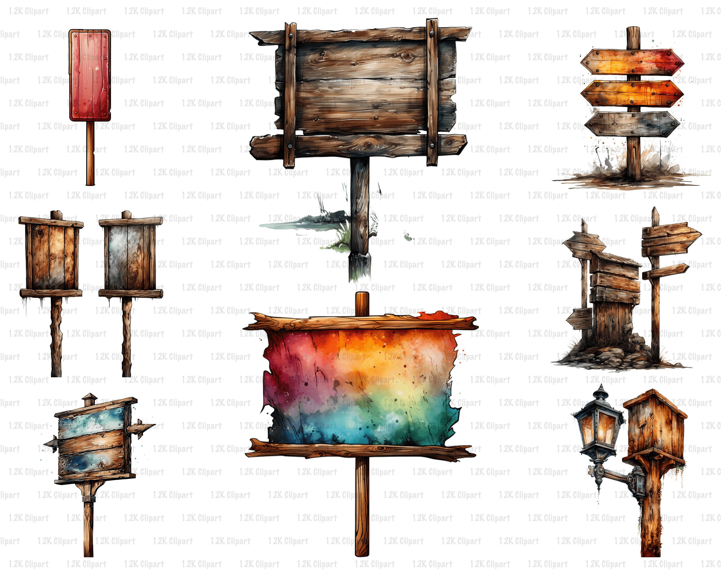 Watercolor Clipart Sign Posts Bundle Ultra-high Resolution PNG - Etsy