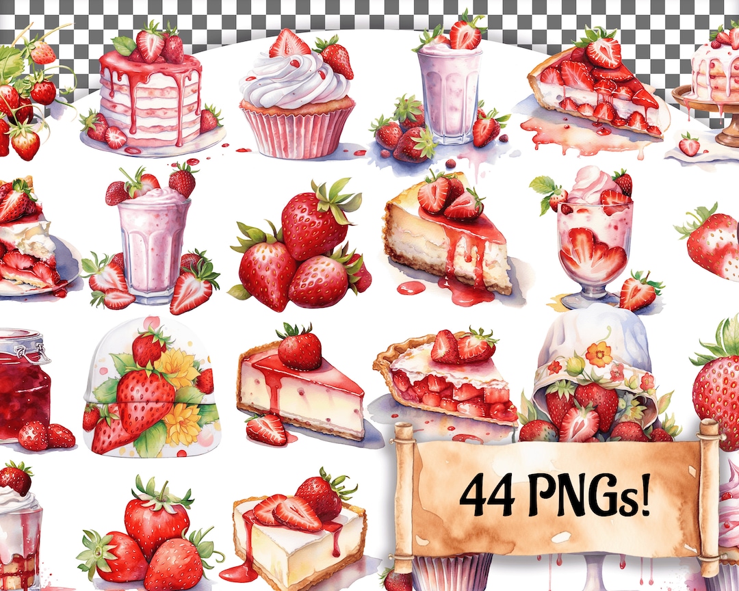 Watercolor Clipart Strawberries Bundle High Resolution PNG - Etsy