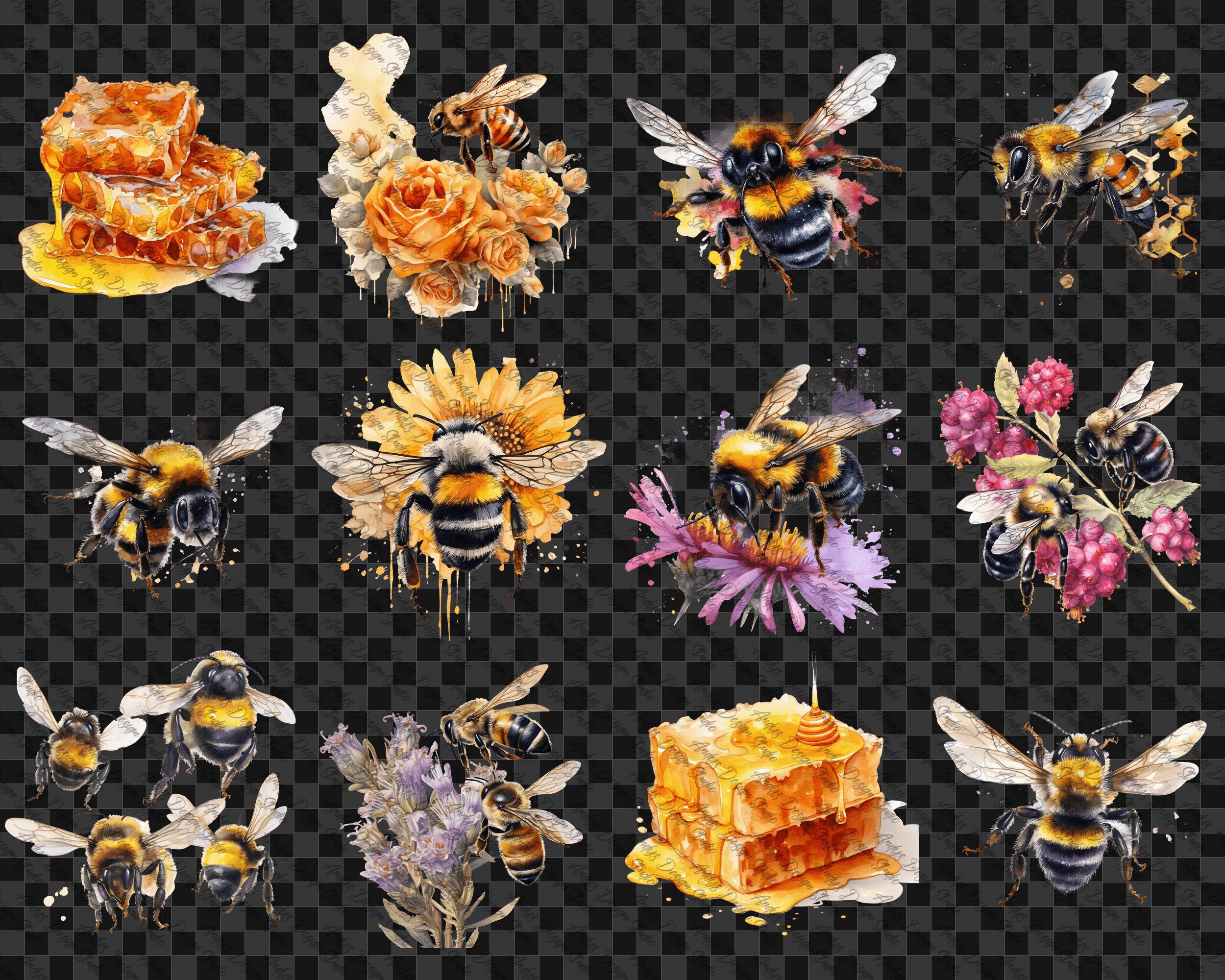 Watercolor Clipart Bumble Bee & Honey Bee Bundle Ultra-high - Etsy