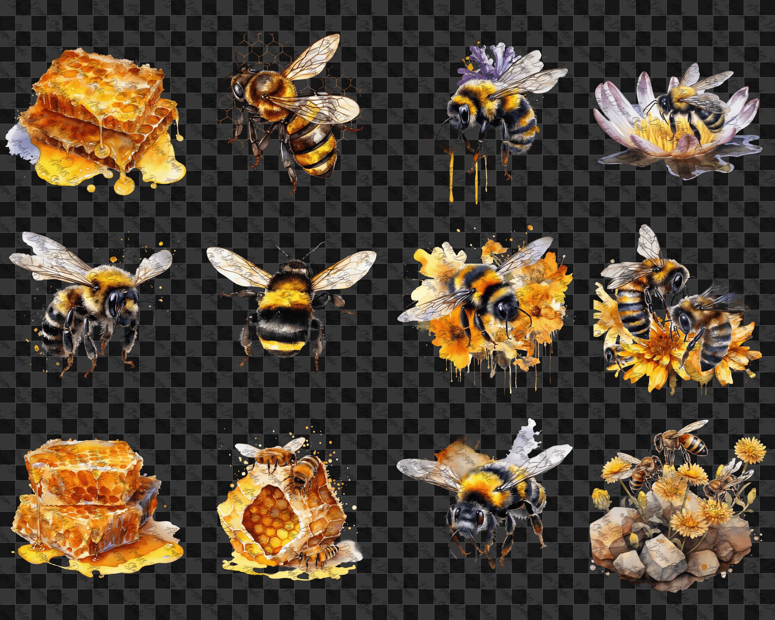 Watercolor Clipart Bumble Bee & Honey Bee Bundle Ultra-high - Etsy