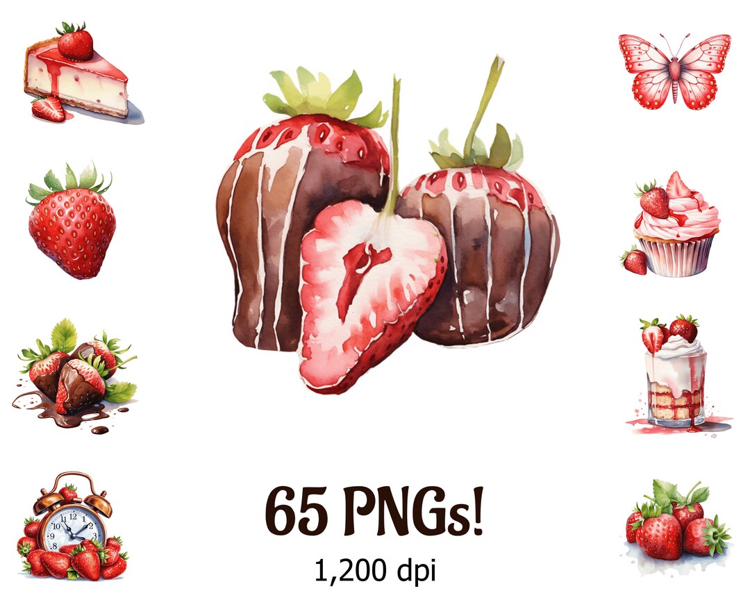 Watercolor Clipart Strawberries Bundle Ultra-high Resolution PNG, Cake ...