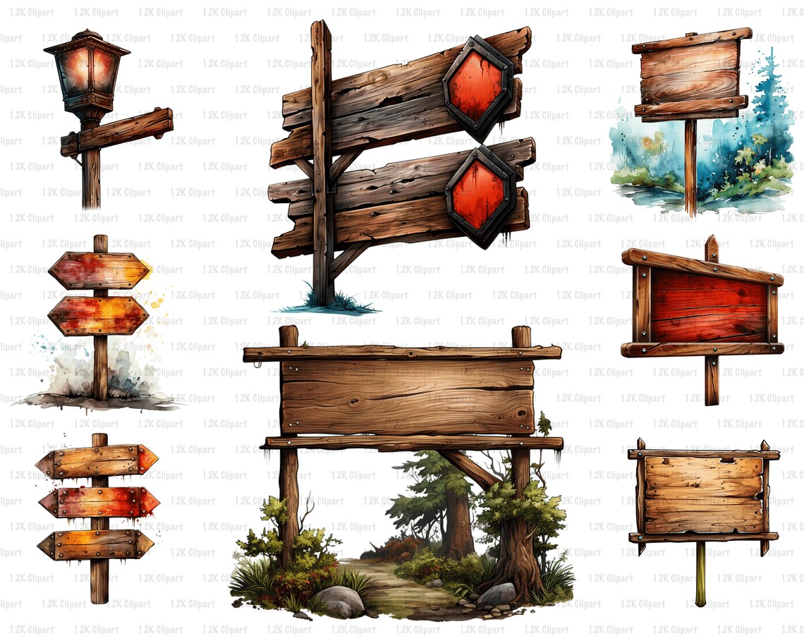 Watercolor Clipart Sign Posts Bundle Ultra-high Resolution PNG - Etsy
