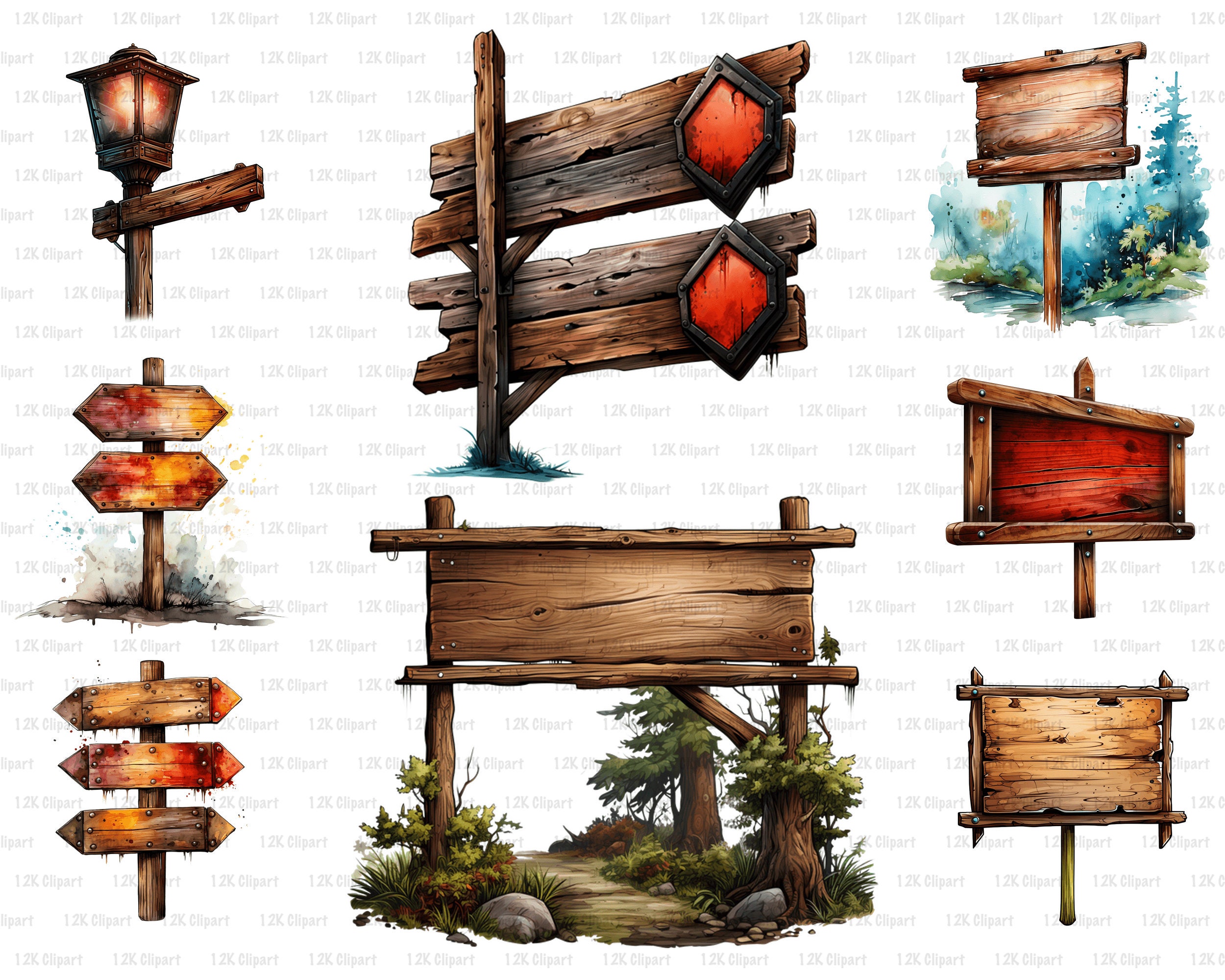 Watercolor Clipart Sign Posts Bundle Ultra-high Resolution PNG - Etsy