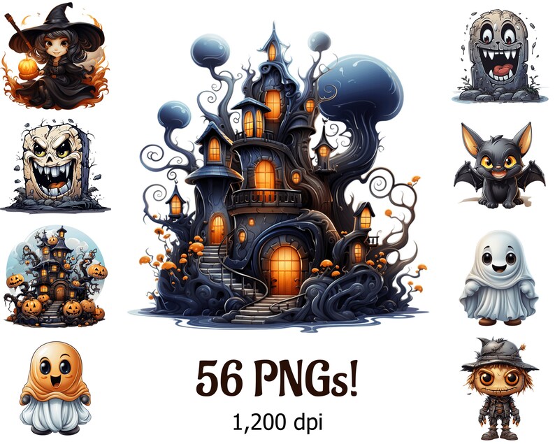 Cartoon Clipart Halloween Bundle Ultra-high Resolution PNG - Etsy