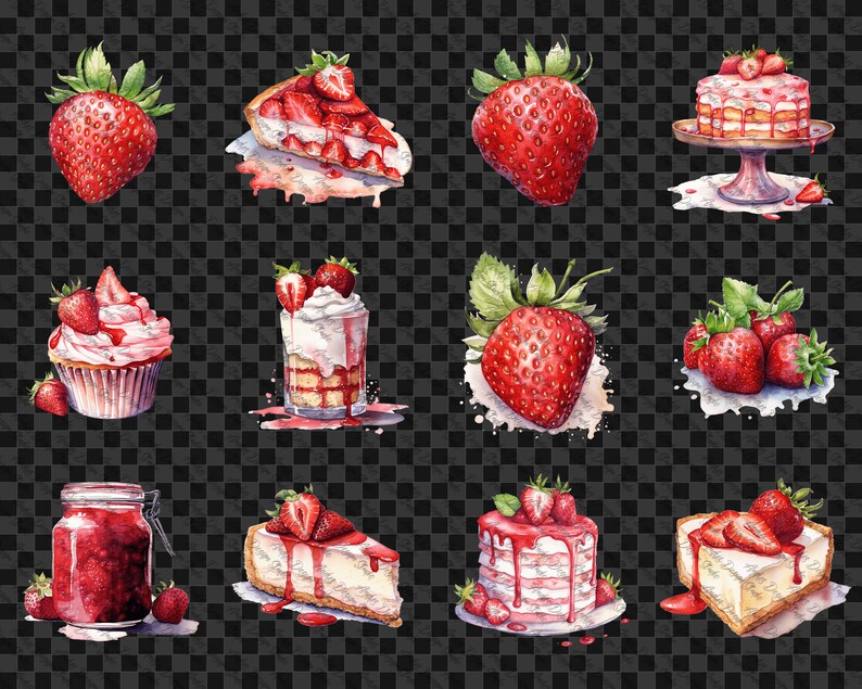 Watercolor Clipart Strawberries Bundle High Resolution PNG, Cake ...