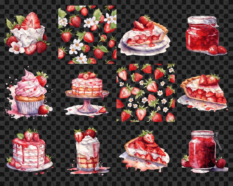 Watercolor Clipart Strawberries Bundle High Resolution PNG - Etsy