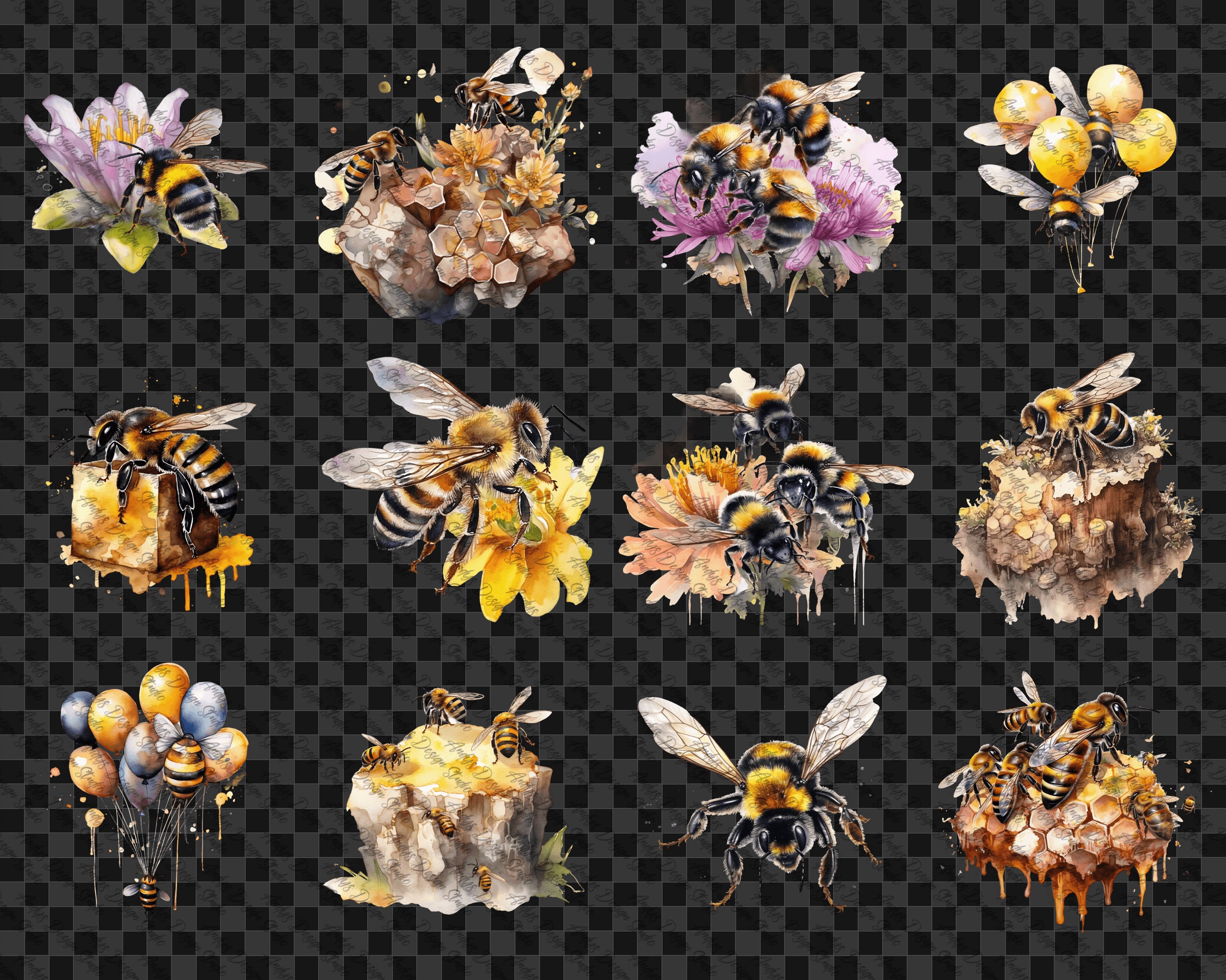 Watercolor Clipart Bumble Bee & Honey Bee Bundle Ultra-high - Etsy