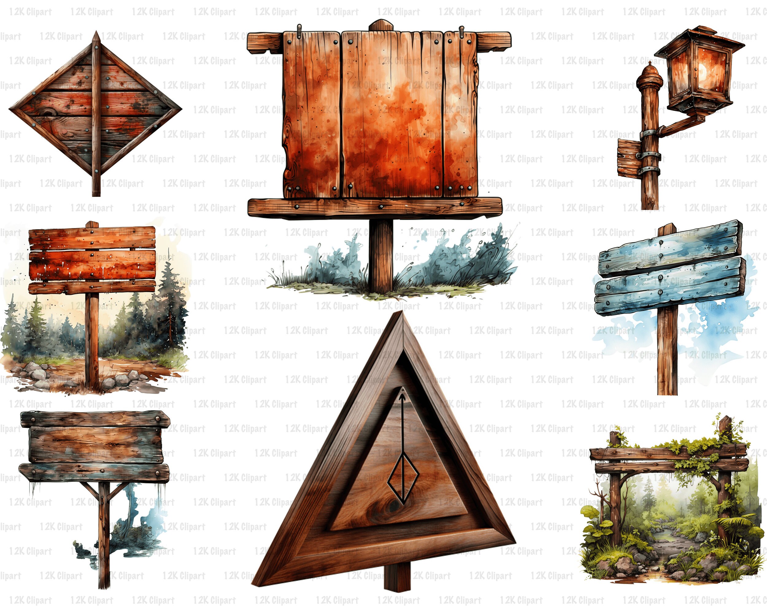 Watercolor Clipart Sign Posts Bundle Ultra-high Resolution PNG - Etsy