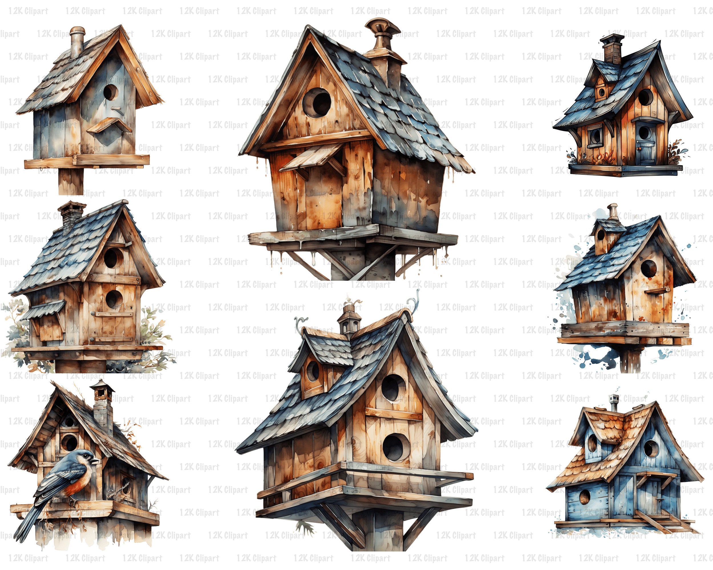 Watercolor Clipart Bird Houses Bundle Ultra-high Resolution PNG - Etsy